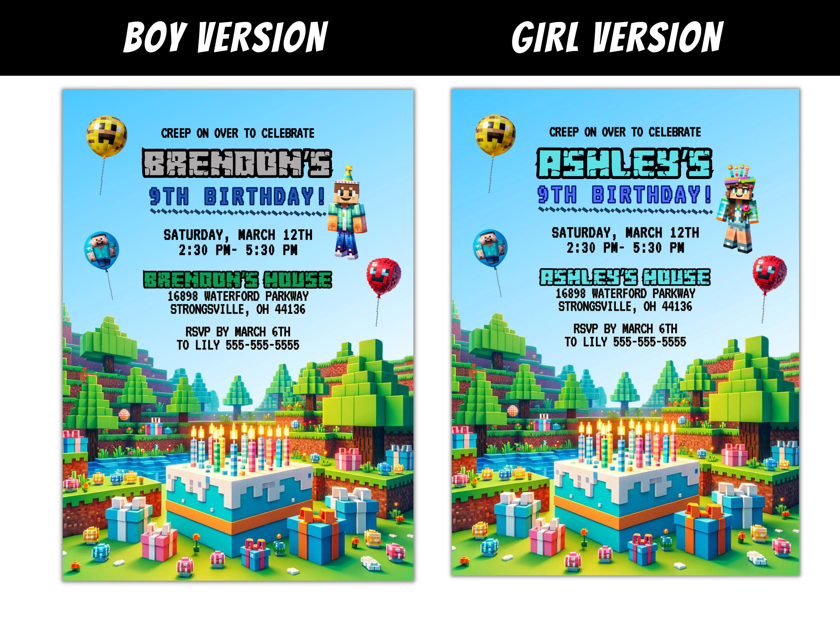 Minecraft Inspired Birthday Party Invitation, Customizable Template ...