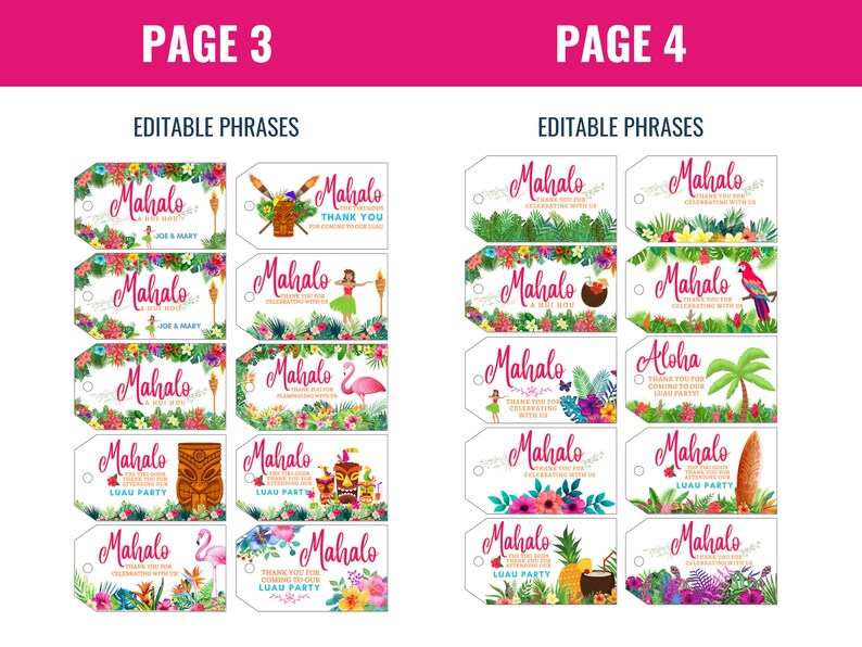 Luau Party Favor Tags Customizable Template, Thank You Tags, Hawaiian ...