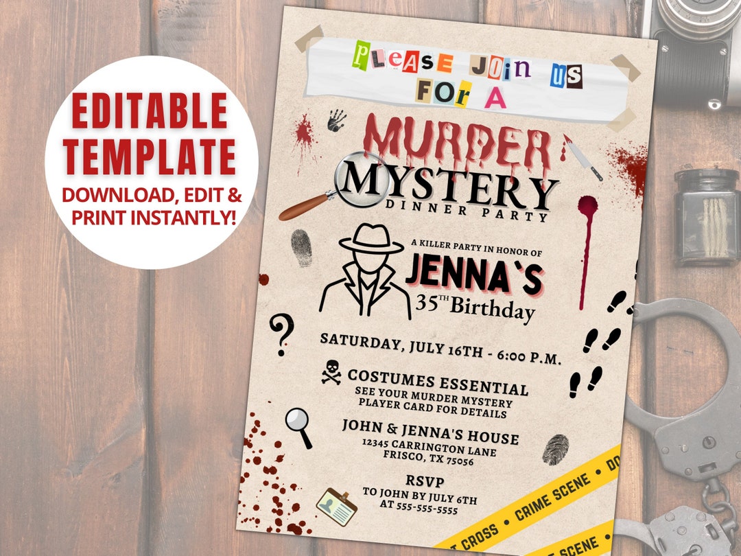 Murder Mystery Birthday Invite Customizable Template, Escape Room ...