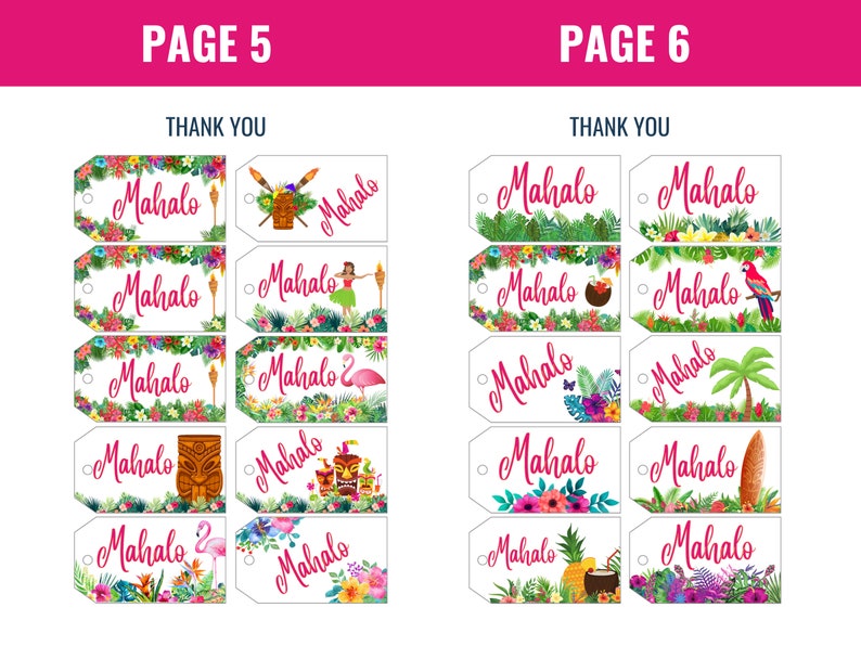 Luau Party Favor Tags Customizable Template, Thank You Tags, Hawaiian ...