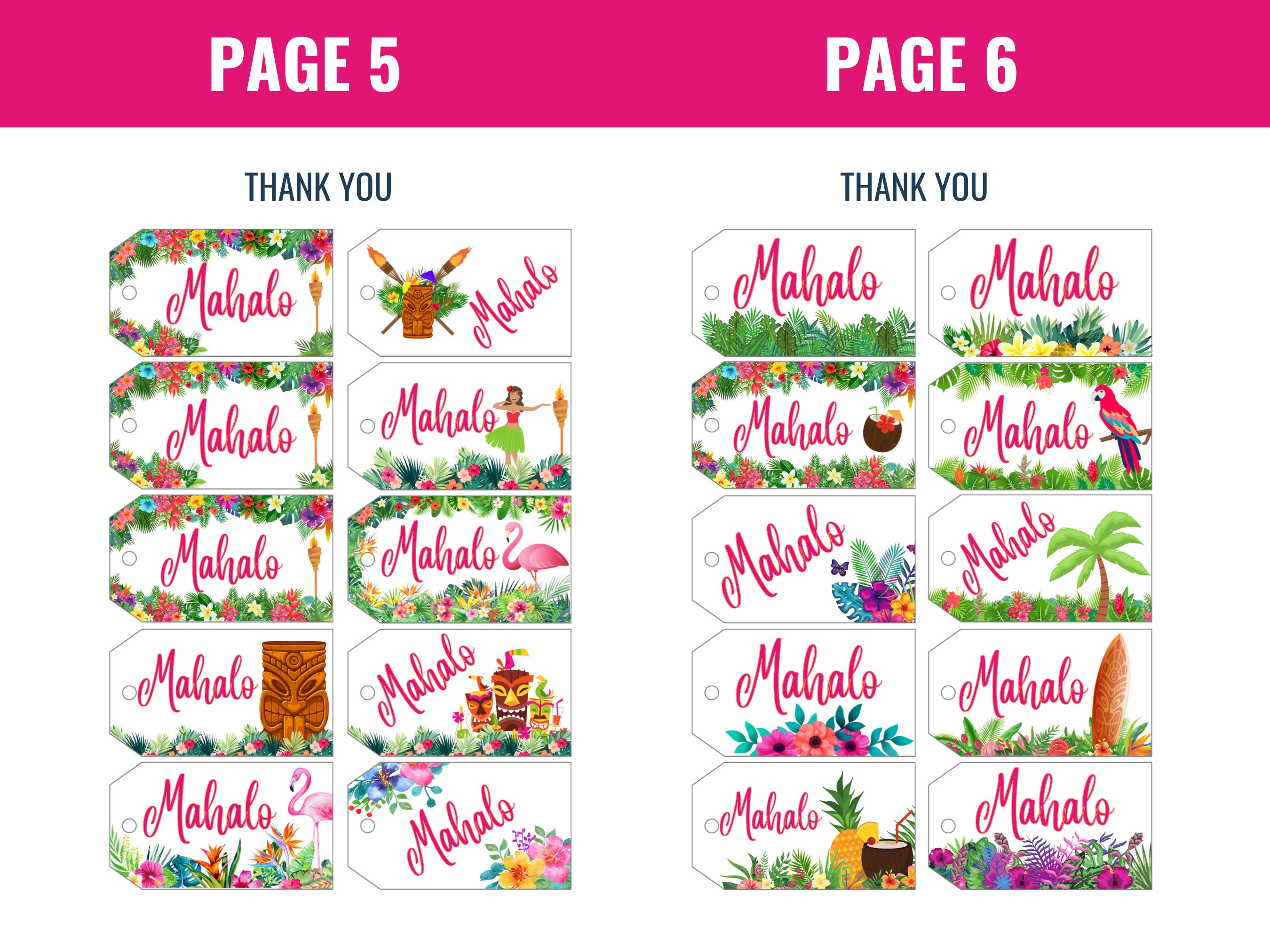 Luau Party Favor Tags Customizable Template, Thank You Tags, Hawaiian ...
