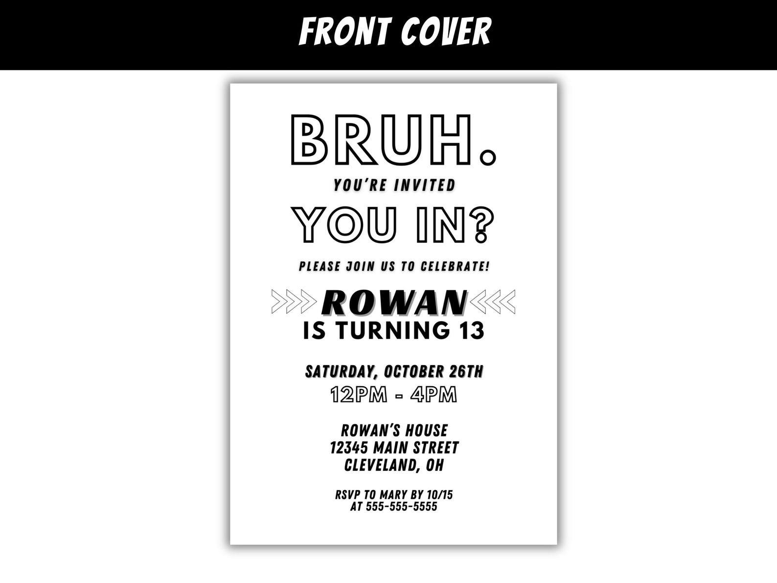 BRUH Birthday Invitation Digital Template, Boy, ANY Age, Editable ...