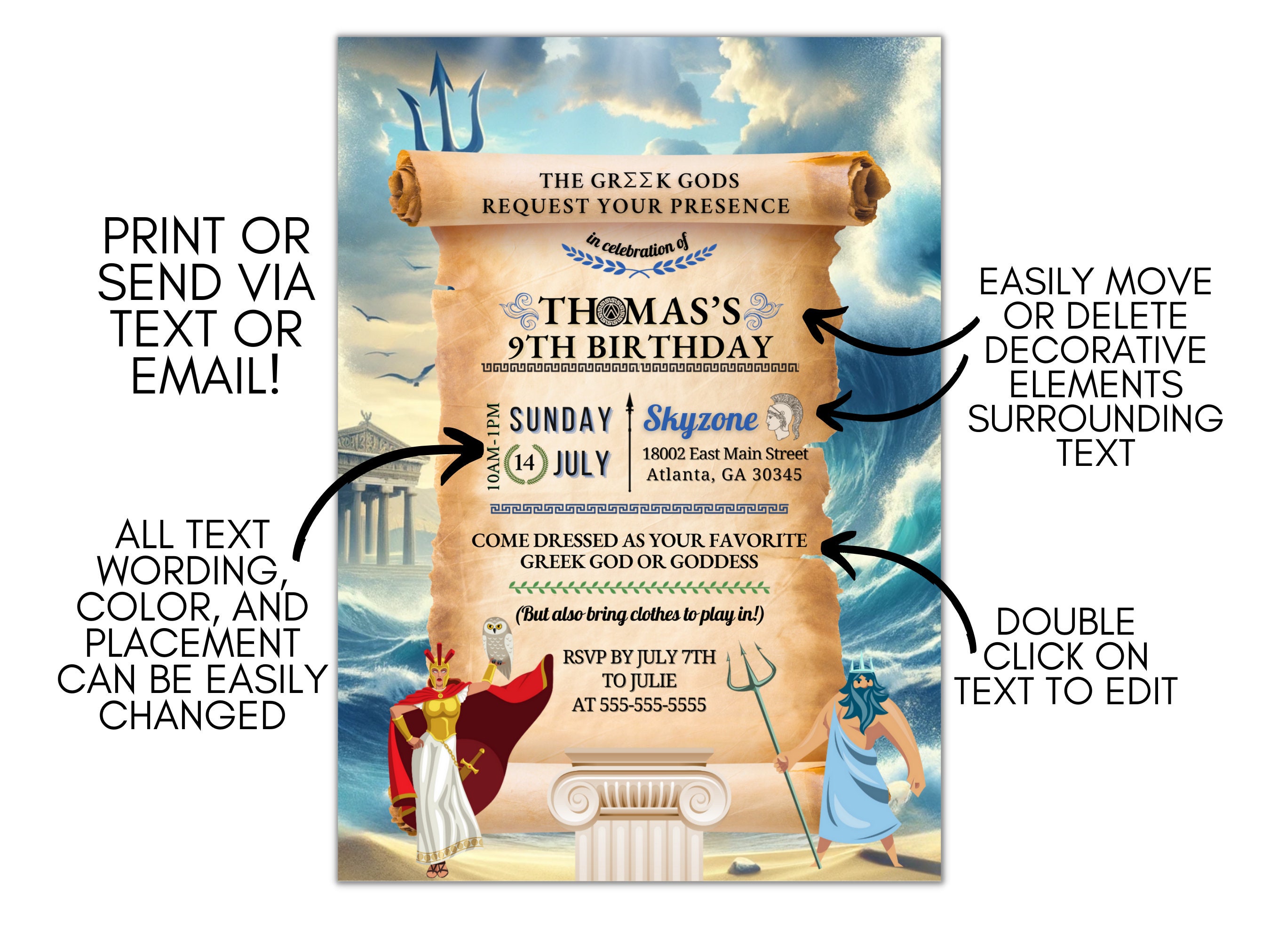 Greek Mythology Birthday Invite, Customizable Template, Greek God ...
