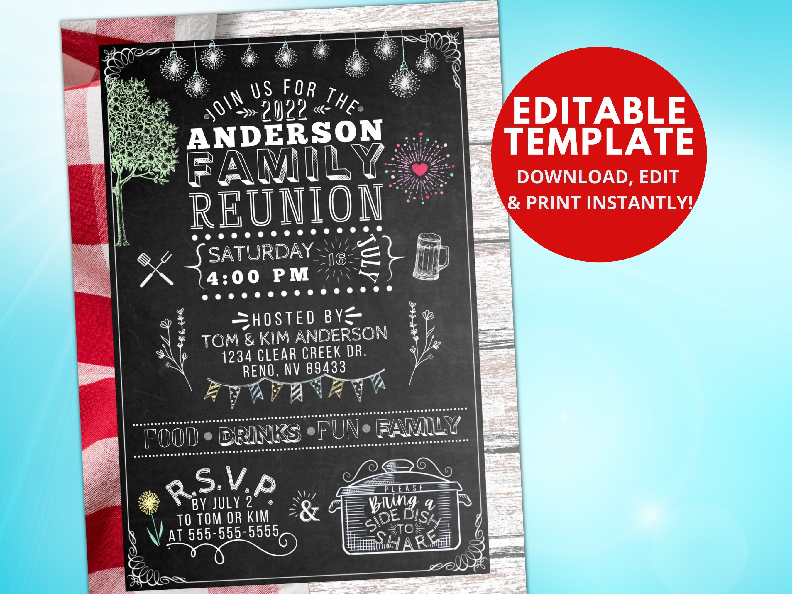Family Reunion Invite Customizable Template, Family Picnic, Potluck ...