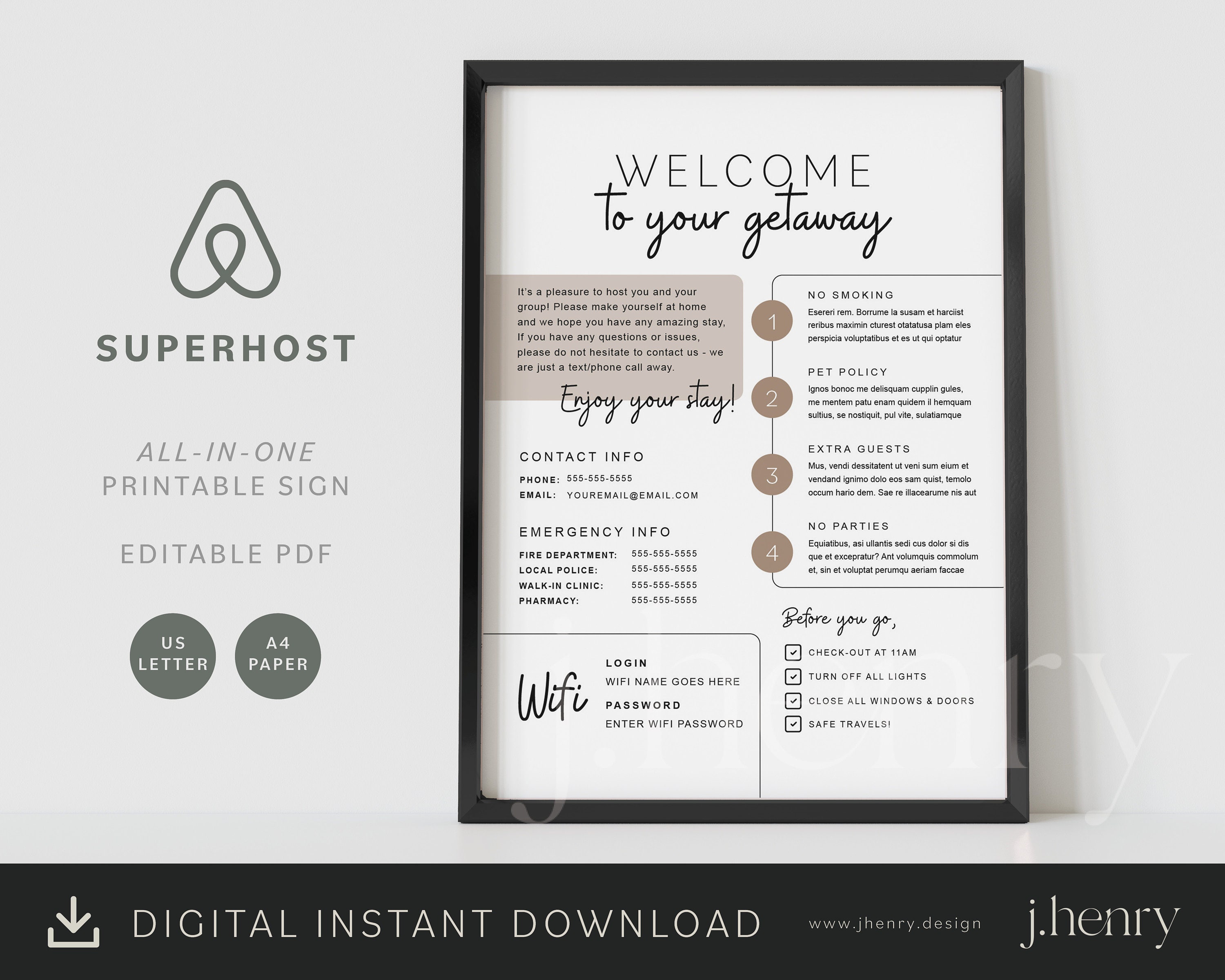 Wall Decor INSTANT DOWNLOAD Airbnb Superhost Printable PDF Airbnb Host ...