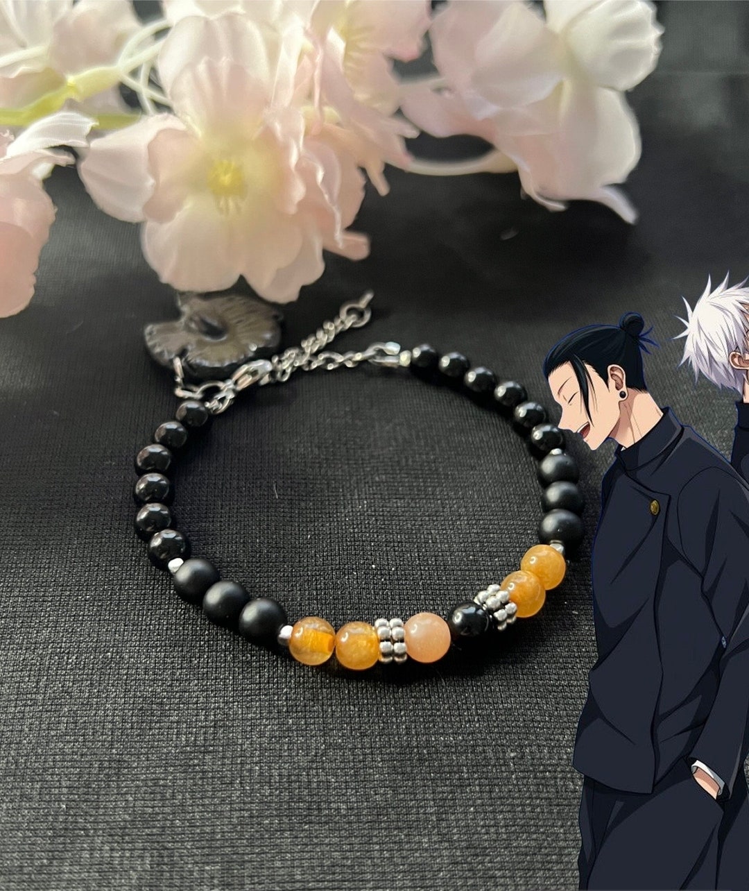Geto Suguru Gemstone Bracelet Jujutsu Kaisen Inspiration Onxy Peach ...