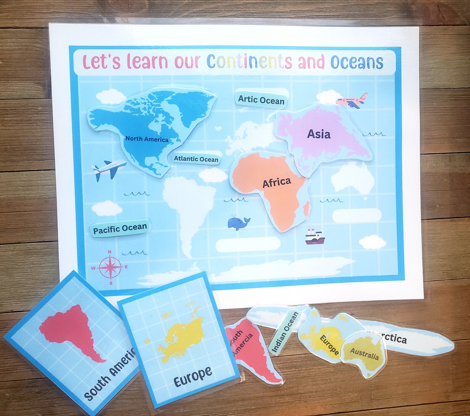 Continets and Ocean of the World Continets Flashcards - Etsy
