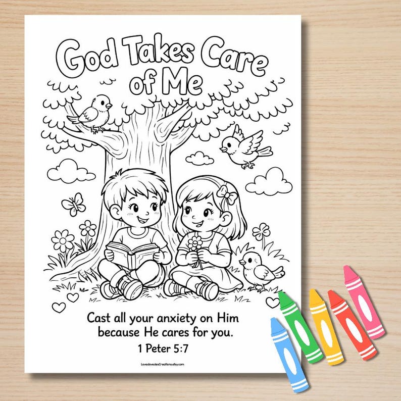 God Cares for Me Bible Verse Coloring Page, Bible Verse Coloring Page ...