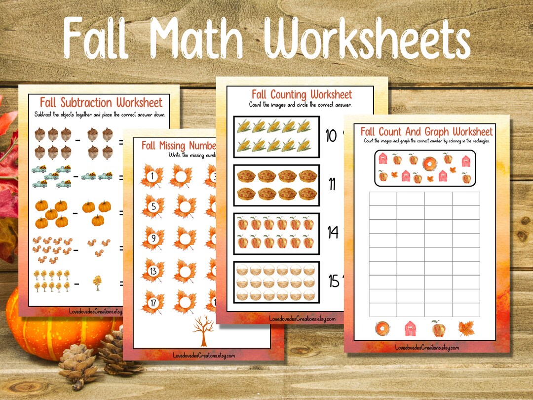 FALL Math Worksheet Bundle, Fall Kindergarten Printable, Fall Math ...