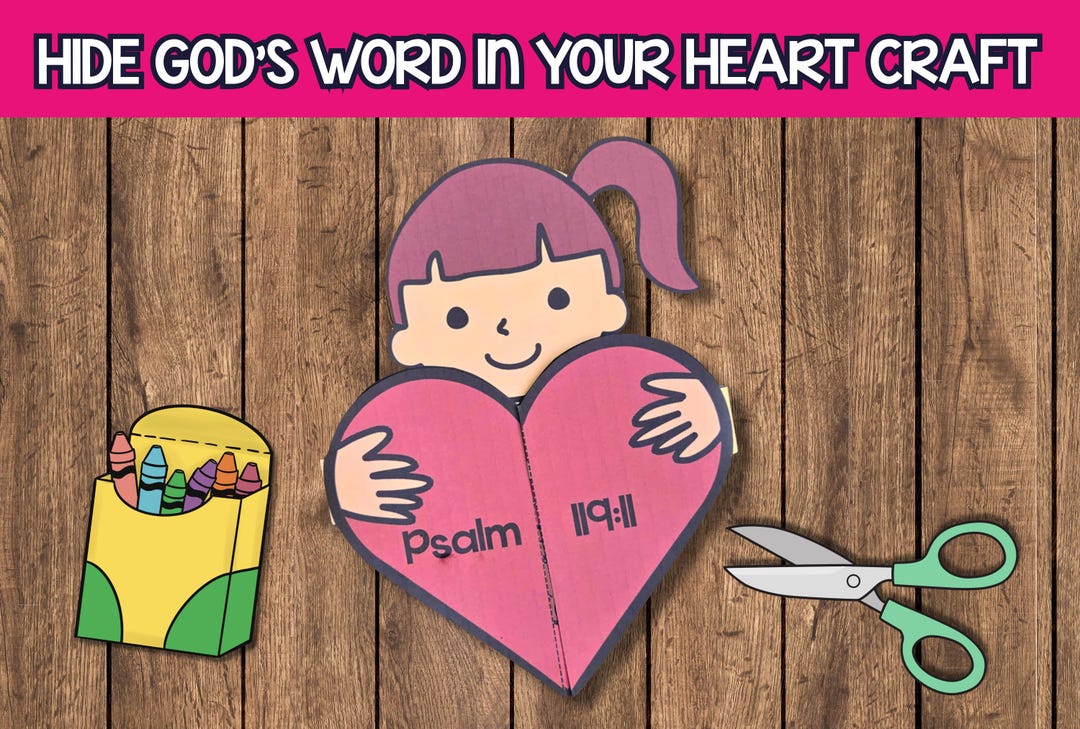 Hide God's Word in Your Heart Craft, Psalm 119:11 Craft, Bible Verse ...