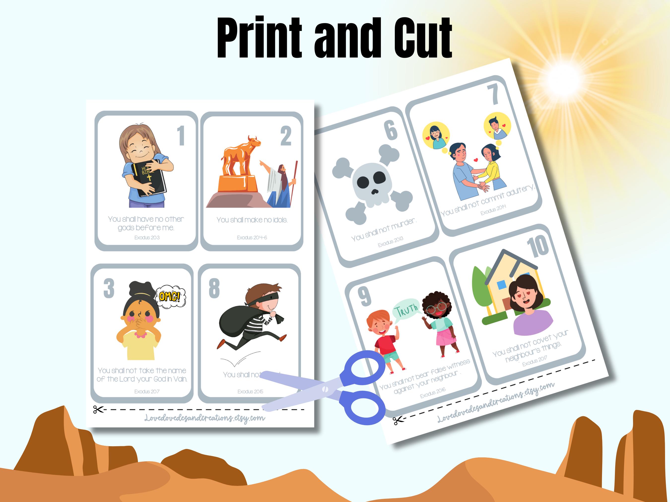 10 Commandments Flashcards: Bible Story Activity for Kids (PDF) - Etsy