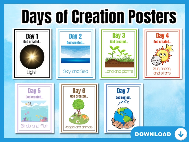 7 Days of Creation Classroom Posters: Sunday School Printable (PDF) - Etsy