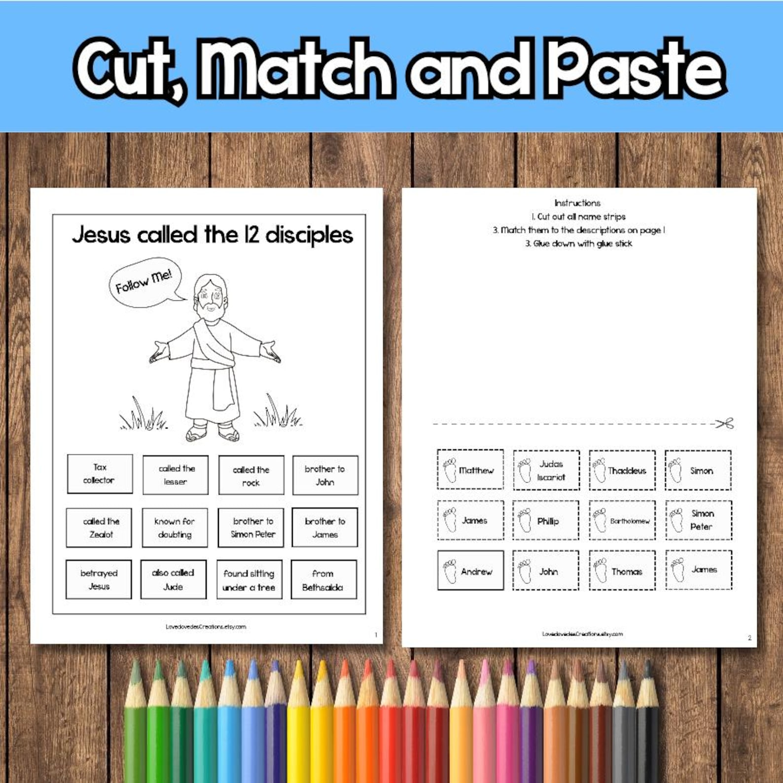 Jesus Chooses 12 Disciples Bible Printable, 12 Disciples Matching ...