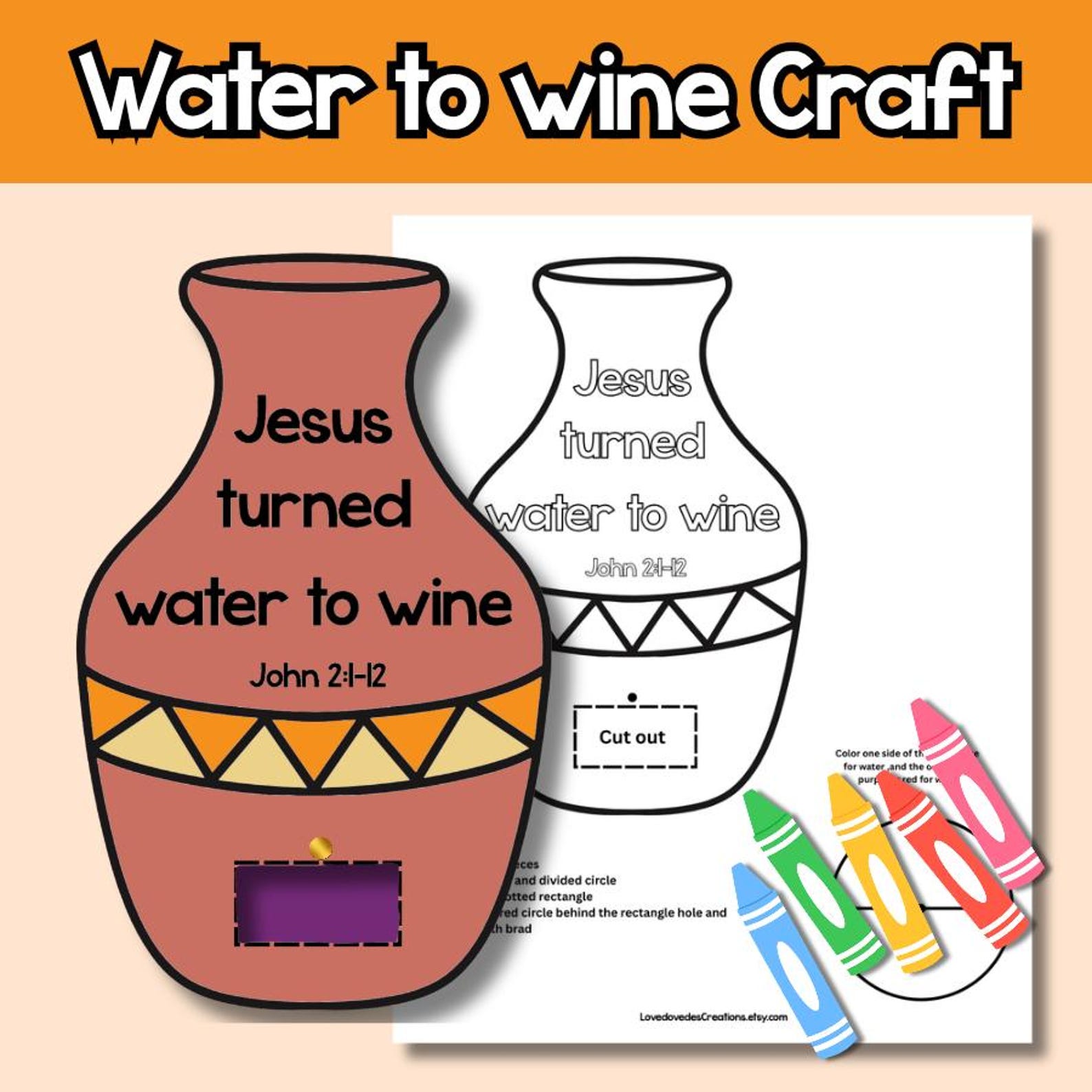 Jesus Turns Water to Wine Bible Craft and Coloring Page: Sunday School ...