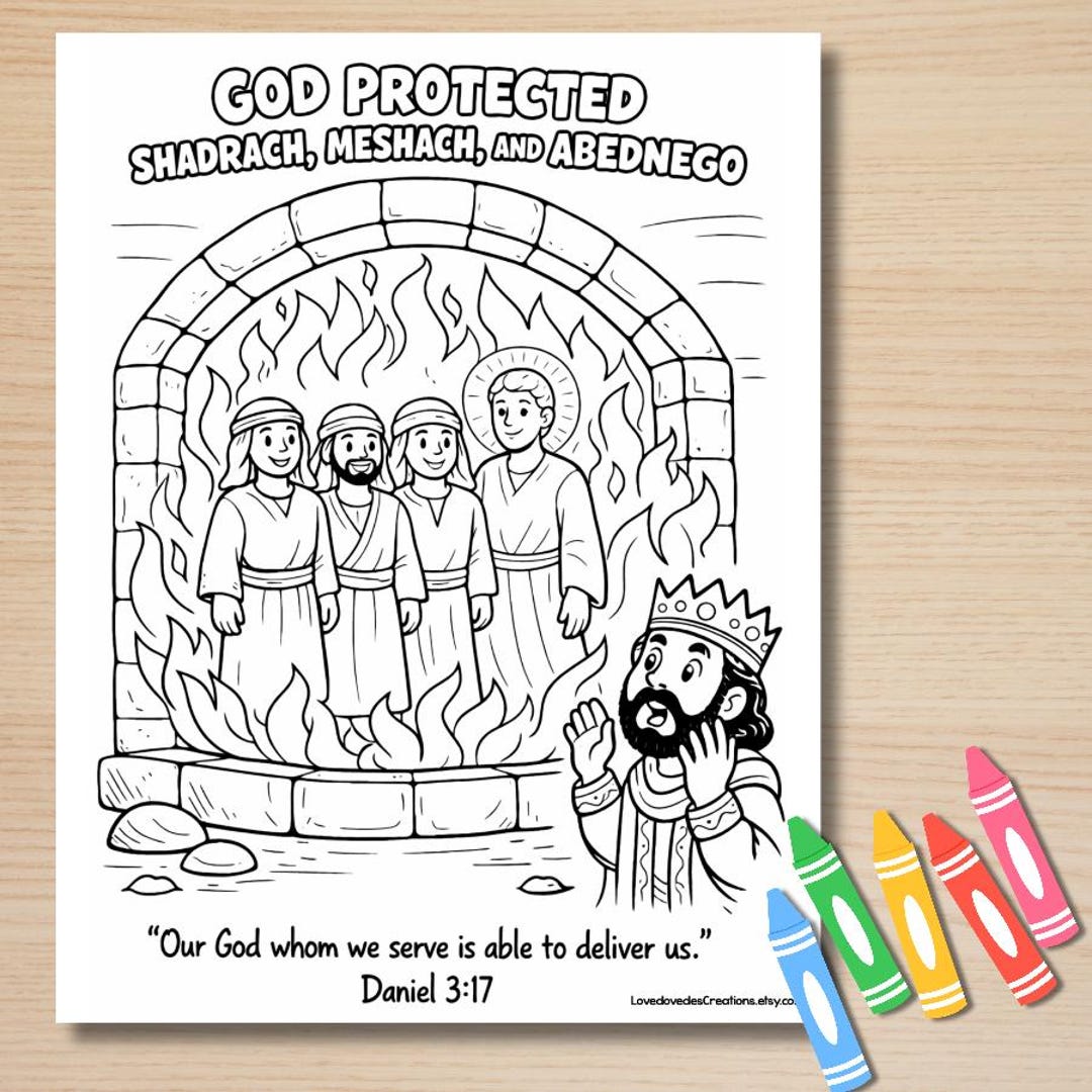 Shadrach, Meshach and Abednego Fiery Furnace Bible Coloring Page Sunday ...