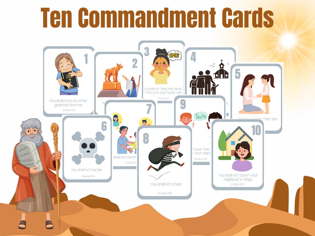 10 Commandments Flashcards: Bible Story Activity for Kids (PDF) - Etsy