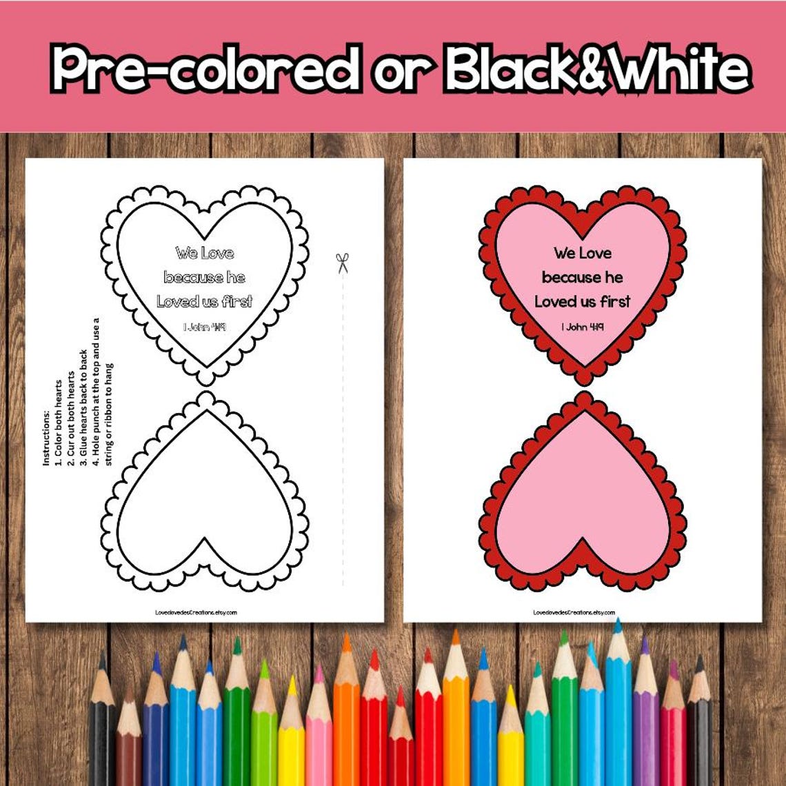 1 John 4:19 Bible Verse Heart Craft, Bible Valentine's Day Craft, Bible ...