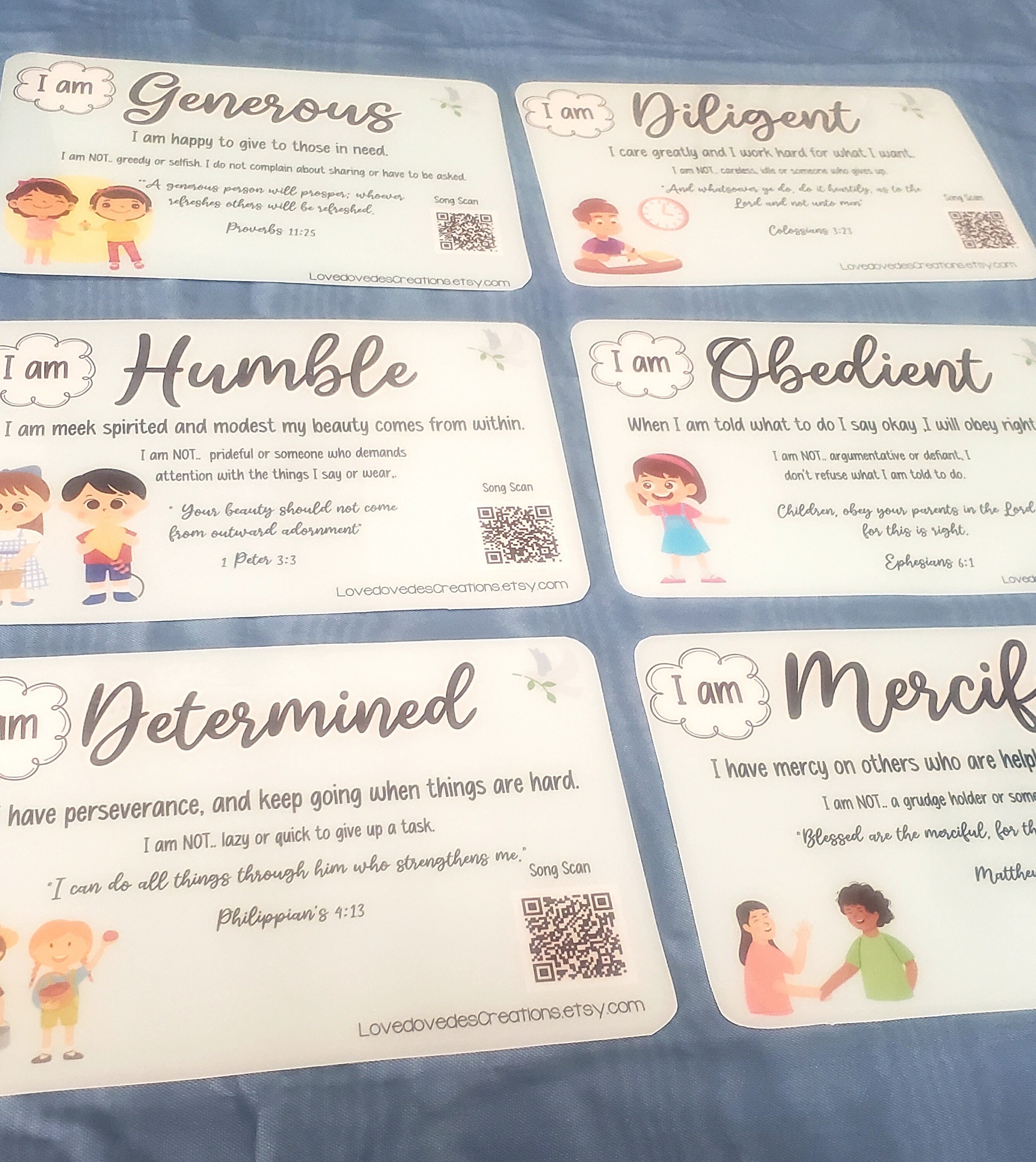First Virtue Lesson Cards With Song Scan, Character Trait Cards ...