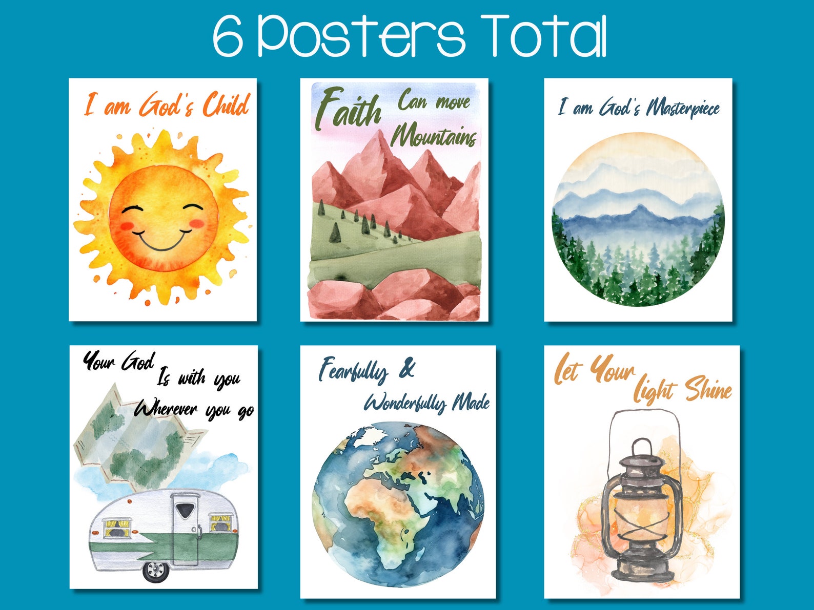 Watercolor Bible Verse Wall Art Sunday School Posters for Children's ...