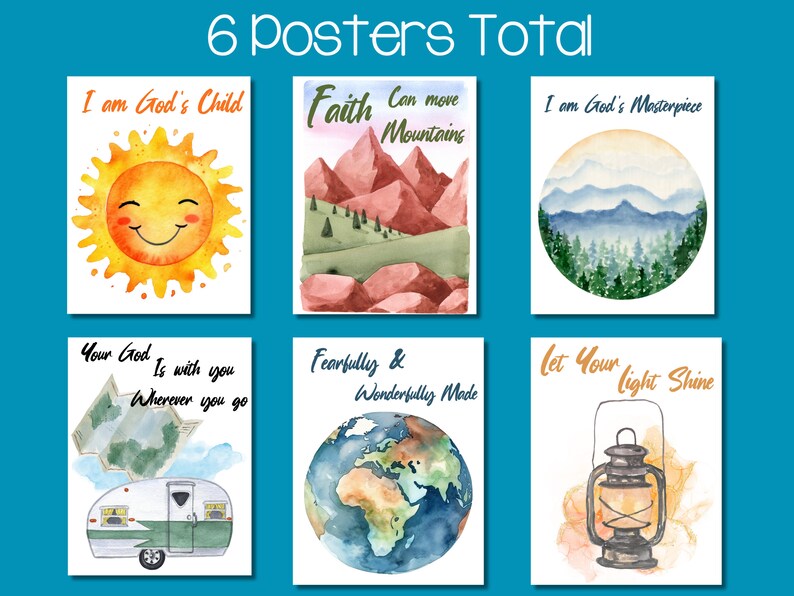 Watercolor Bible Verse Wall Art Sunday School Posters for Children's ...
