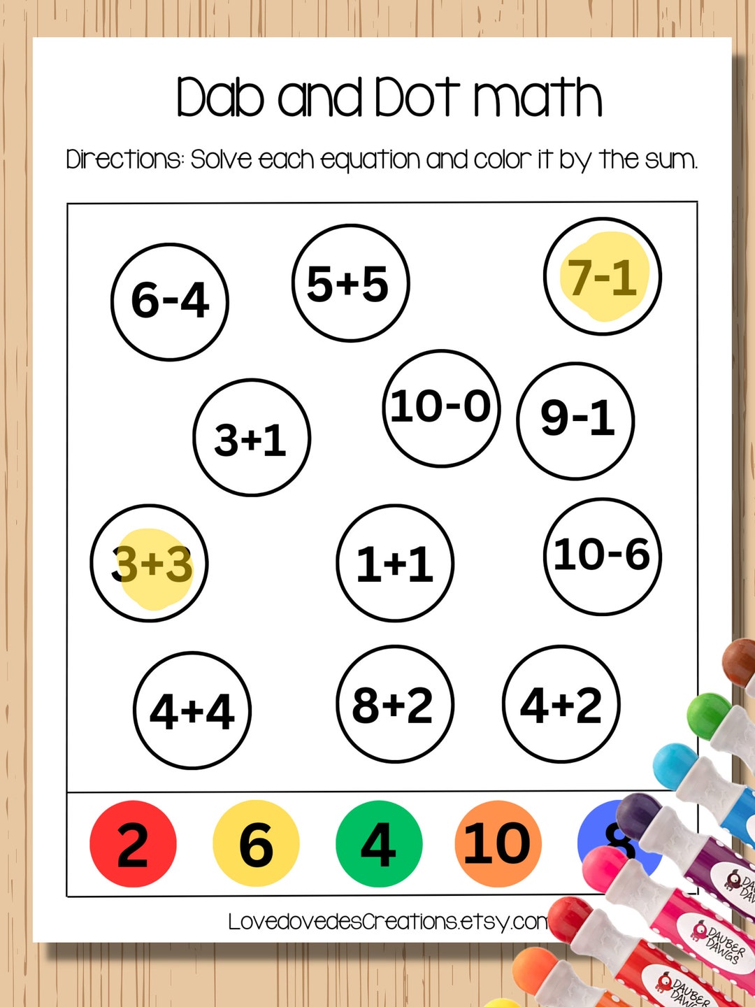 Math Dab and Dot, Math Worksheets, Math Activity for Kindergarten, Dab ...