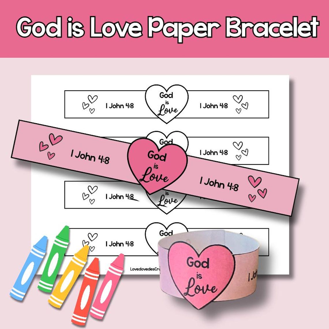 God is Love Printable Paper Bracelet Craft PDF Bible Verse Coloring ...