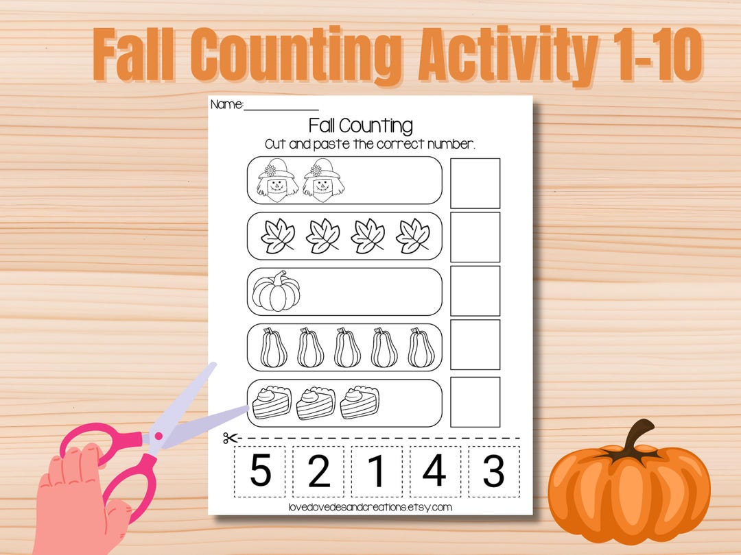 Fall Math Activity, Fall Cut and Paste Worksheets, Fall Pre-k ...