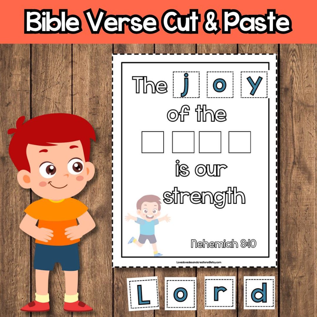 Joy of the Lord Printable: Bible Verse Cut & Paste Coloring Page (PDF ...
