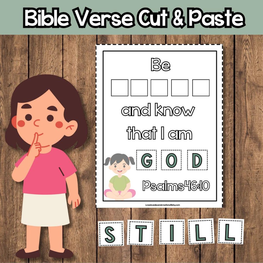 Be Still Bible Verse Cut & Paste: Scripture Coloring Page (PDF) - Etsy