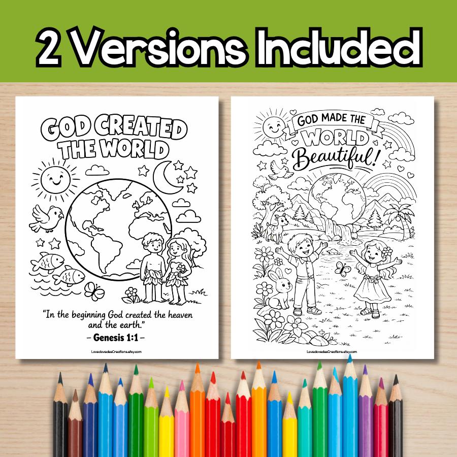 God Created the World Coloring Page, Genesis 1:1 Coloring Page (PDF ...