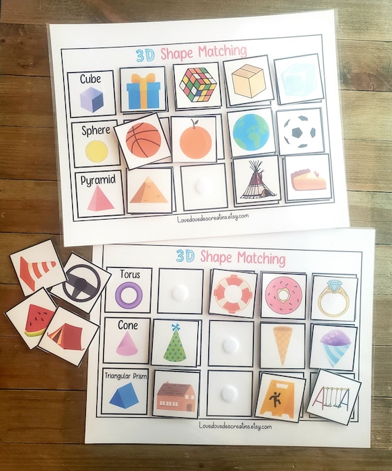 3D Shapes Matching Activity 3D Shapes Matching Geometry - Etsy