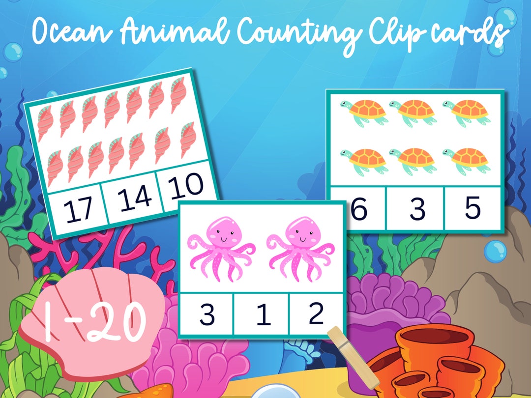 Ocean Themed Counting Clip Cards 1-20,ocean Themed Counting Clip Cards ...