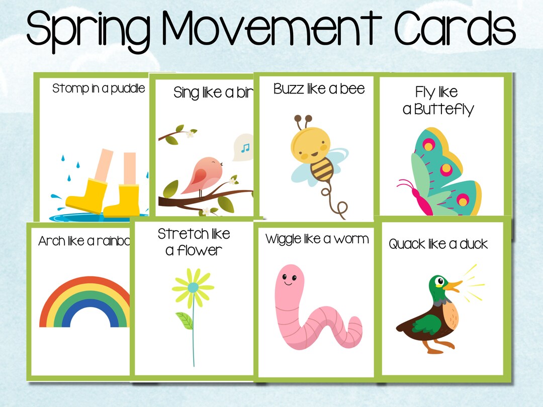Spring Movement and Sound Cards, Spring Activity for Preschool and ...