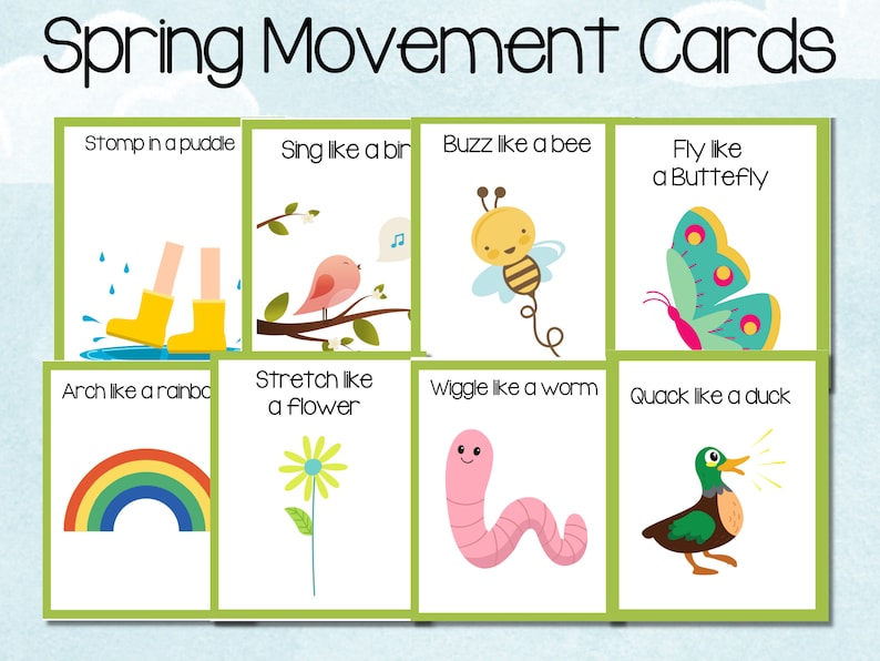 Spring Movement and Sound Cards, Spring Activity for Preschool and ...