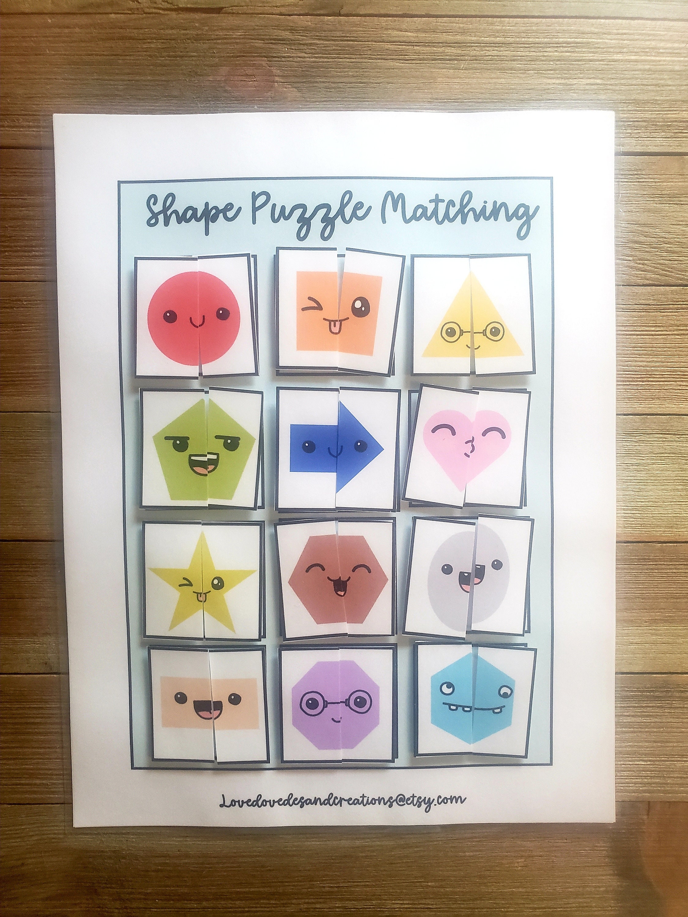 Shape Matching Worksheet Shape Matching Puzzle Shapes - Etsy