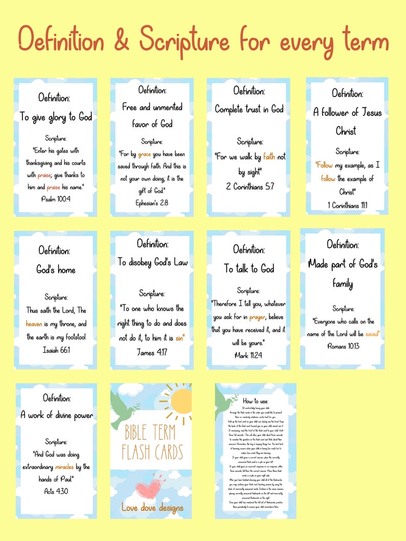 Bible Term Flashcards for Children Bible Flashcards Chrisitan - Etsy