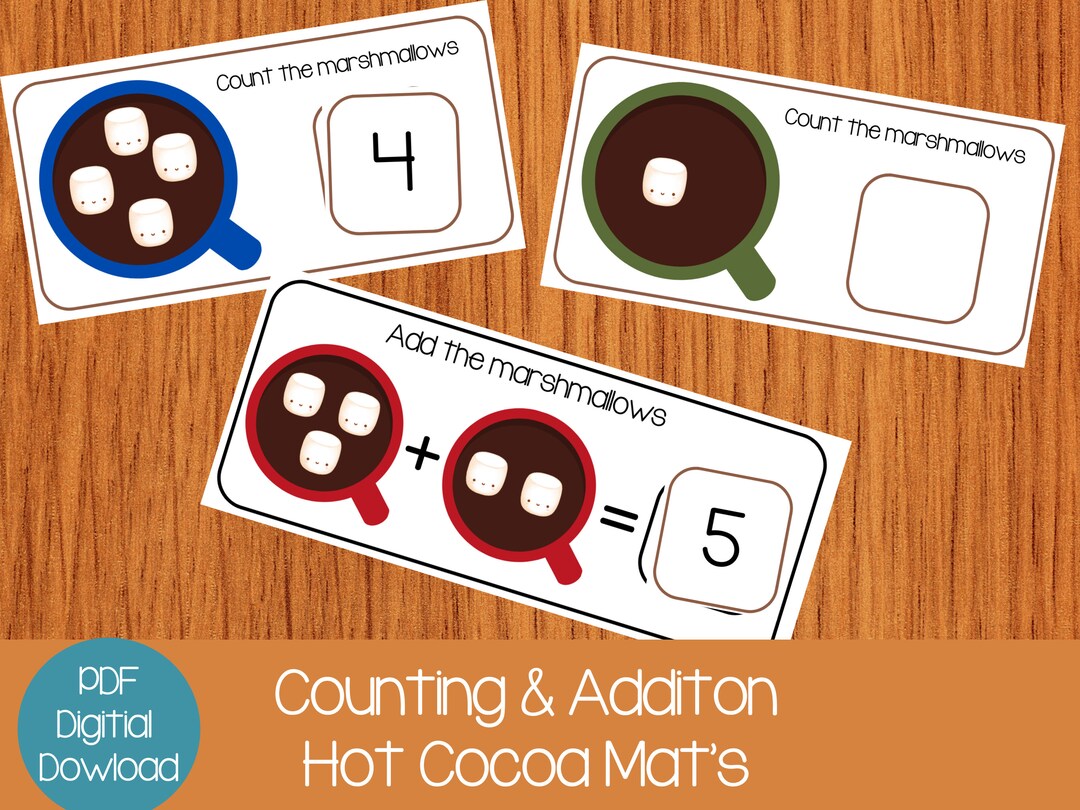 Hot Cocoa Counting and Addition Mats, Winter Math Centers, Winter ...