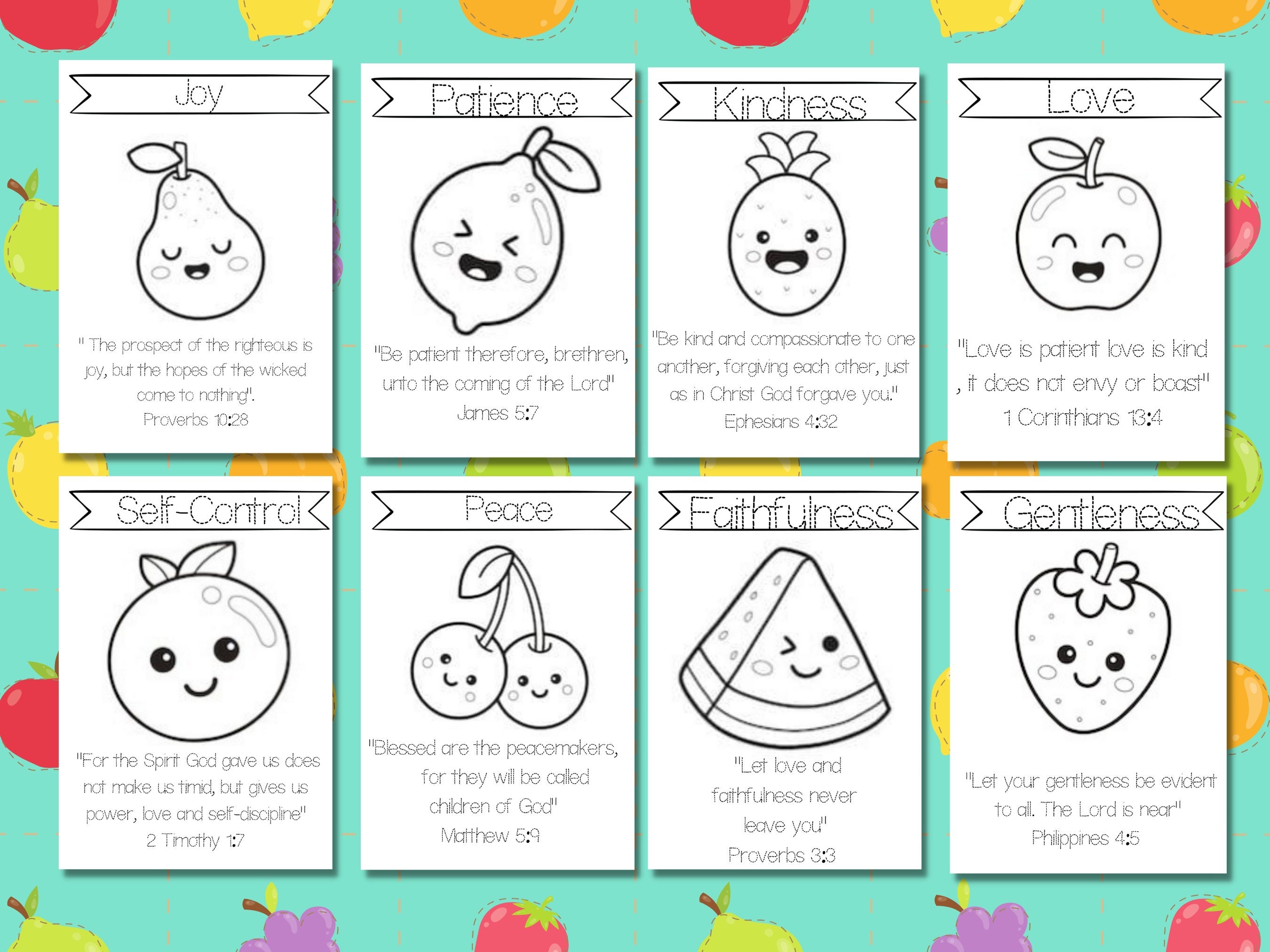 Fruit of the Spirit Coloring Pages: Traceable Sunday School Activity ...