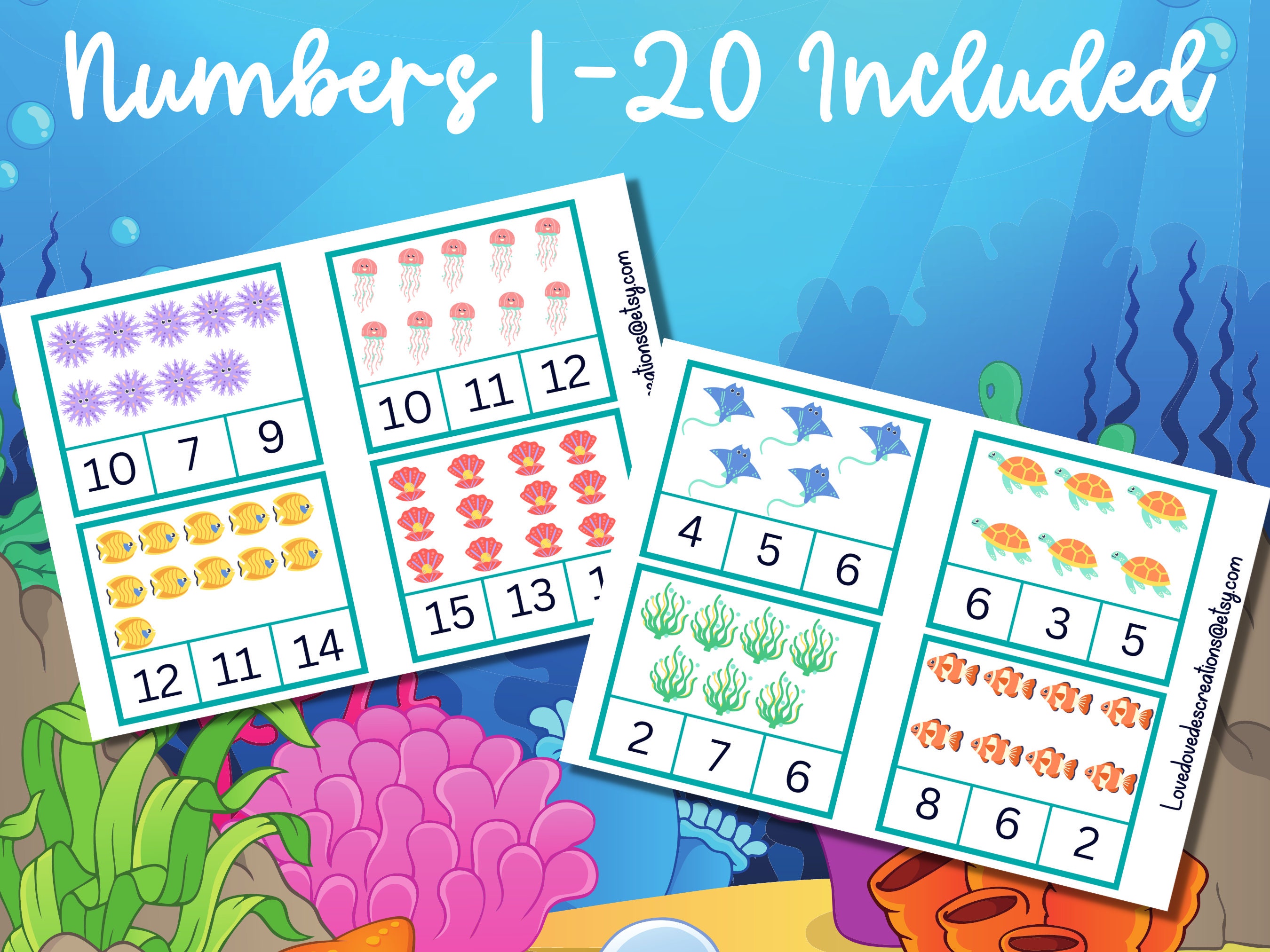 Ocean Themed Counting Clip Cards 1-20,ocean Themed Counting Clip Cards ...