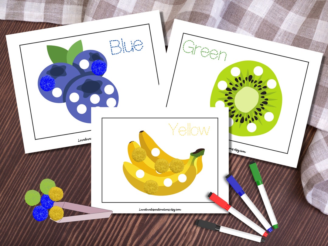 FINE MOTOR Pom Pom Color Sorting Mats Fruit Themed, Color Sorting ...