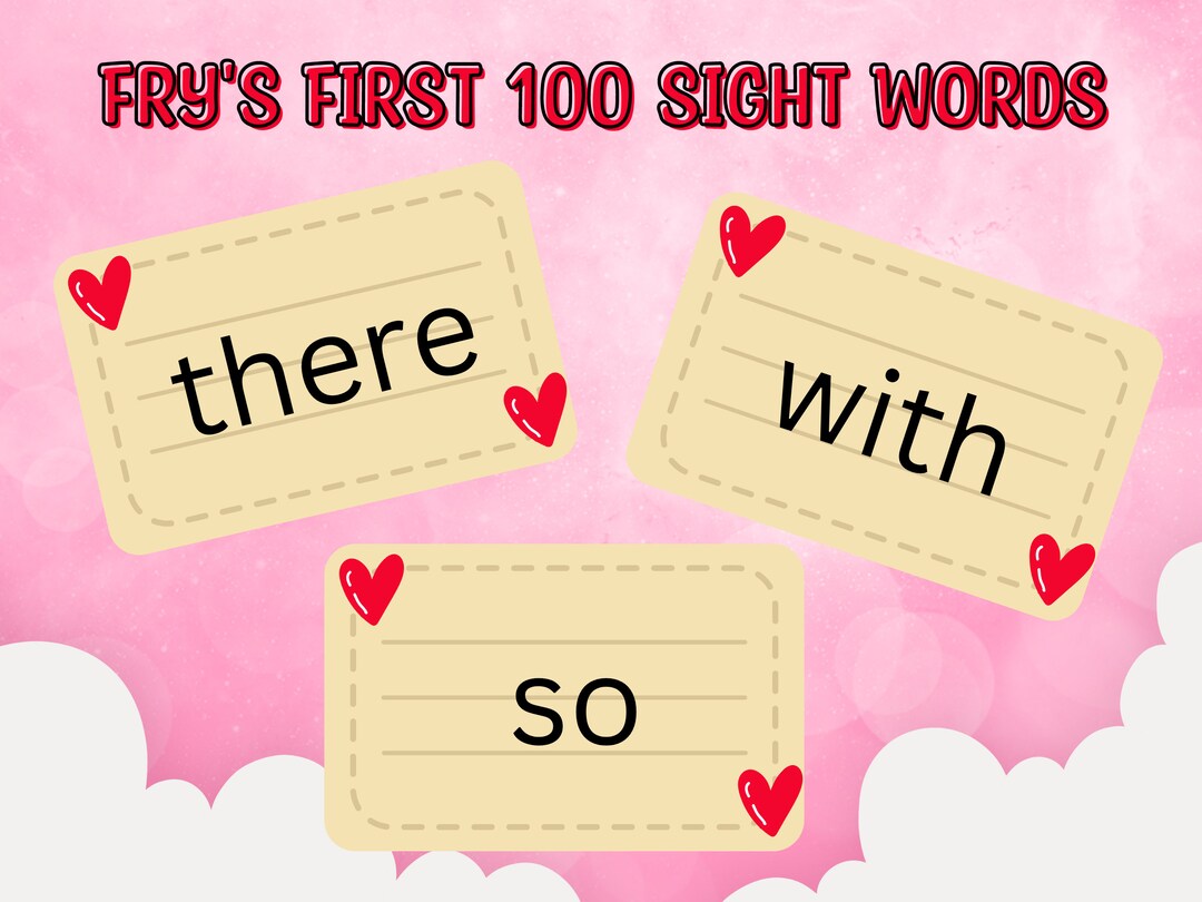 Valentines Day Sight Word Flash Cards Frys First 100 Sight Words Frys First 100 Sight Word