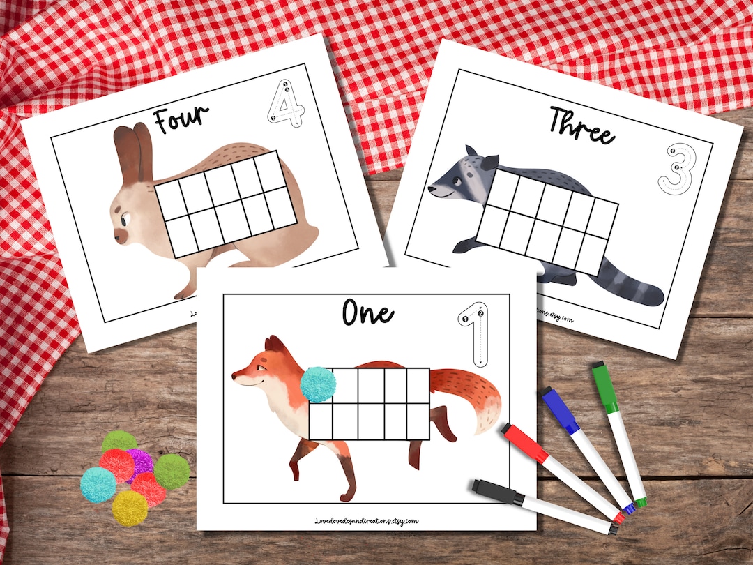 FINE MOTOR Pom Pom Counting & Tracing Set 1-10, Forest Animal Theme ...