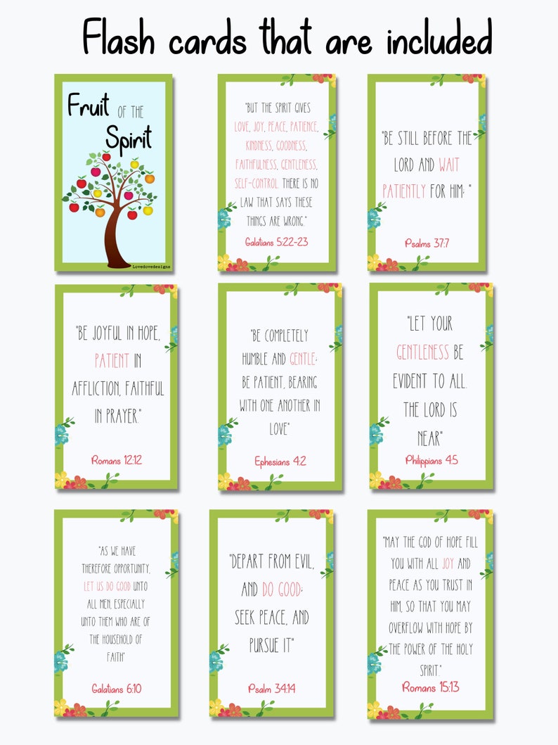 Fruit of the Spirit Flash Cards, Bible Flash Cards, Fruit of the Spirit ...