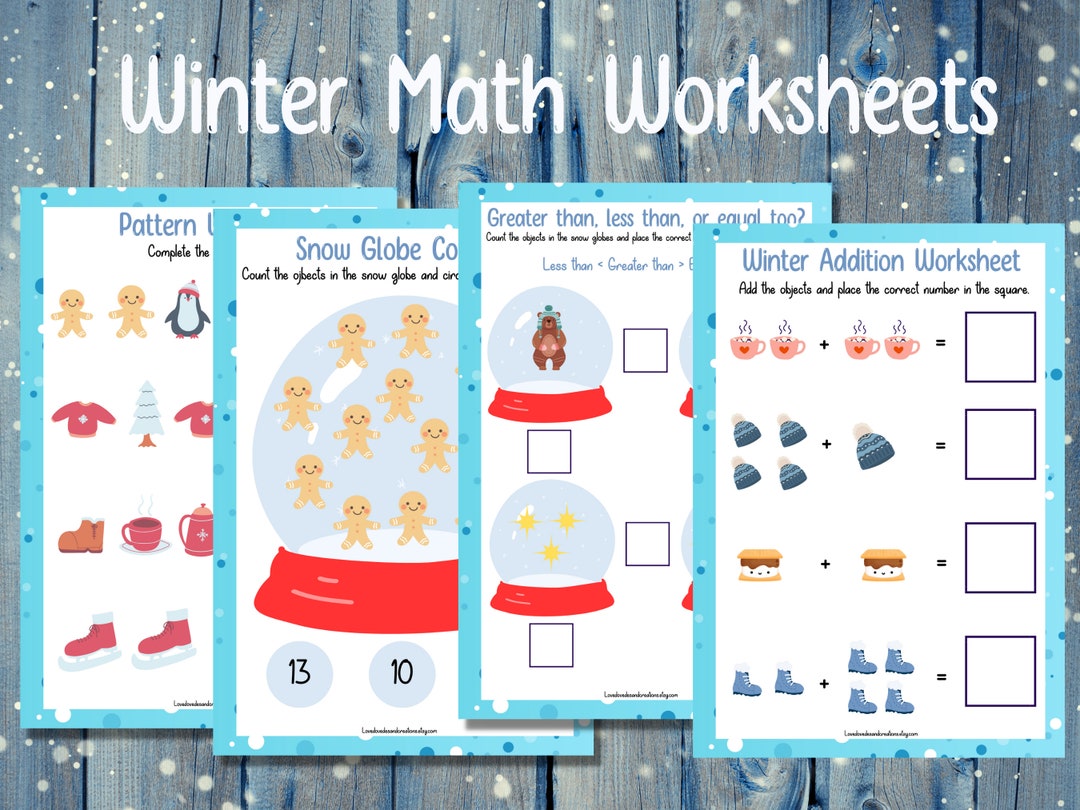 WINTER Math Worksheet 25 Pages Bundle, Winter Kindergarten Printable ...