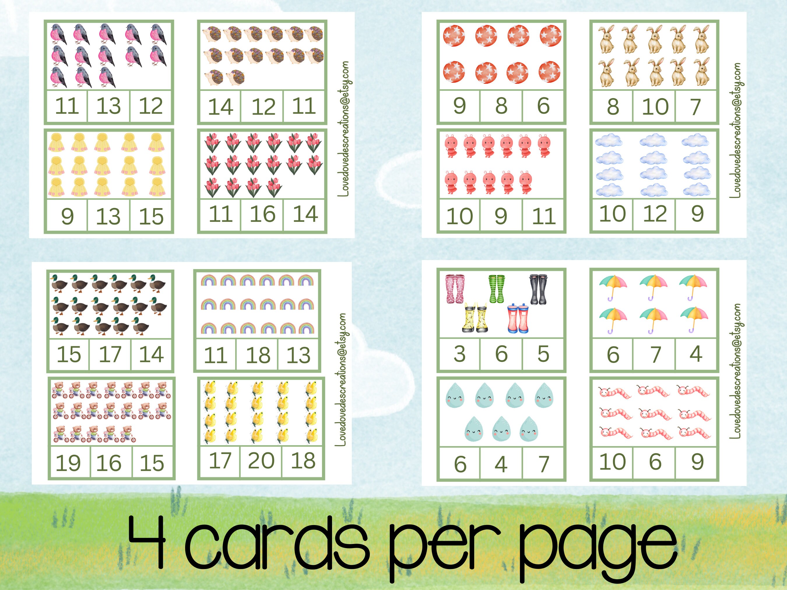 Counting Clip Cards 1-20, Spring Counting Clip Cards, Counting ...