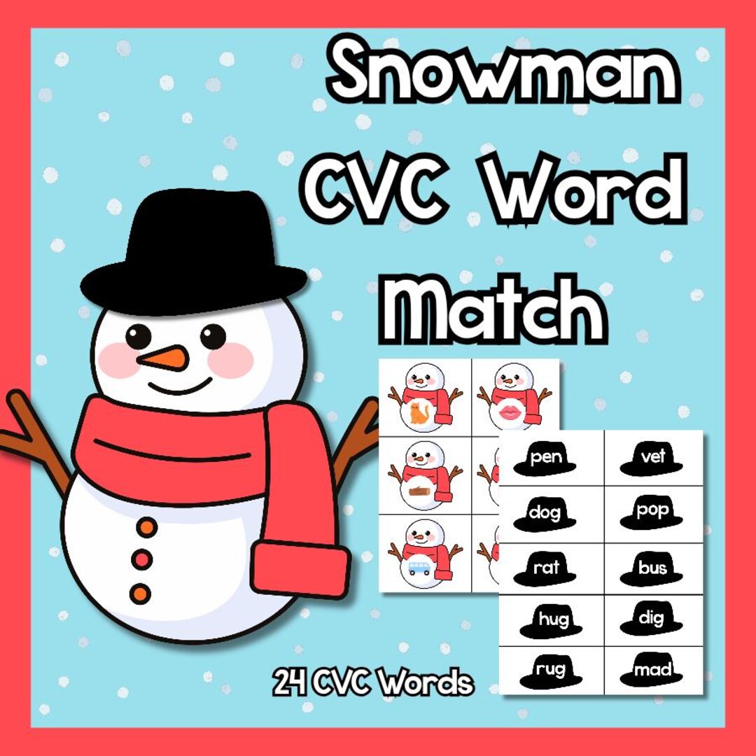 Snowman CVC Word Matching, Winter CVC Printable (PDF) - Etsy