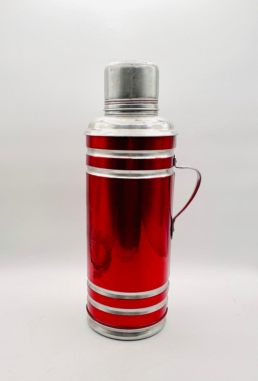 Retro Red Sunflower Vacuum Flask Vintage Chinese Aluminum Thermos ...