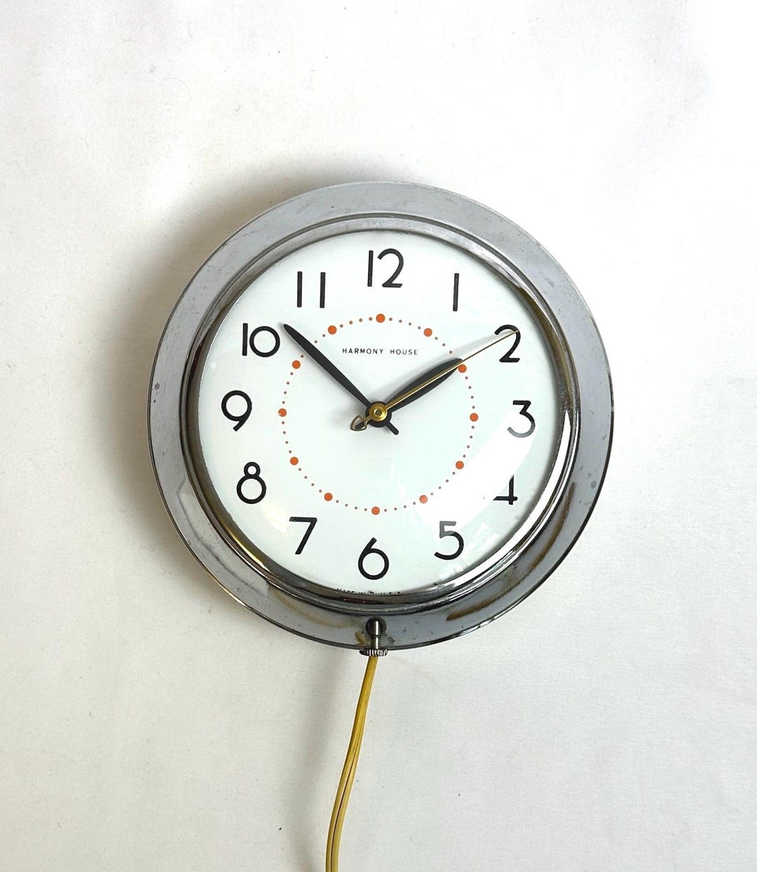 Vintage Mid Century Harmony House Wall Clock - Chrome and White ...