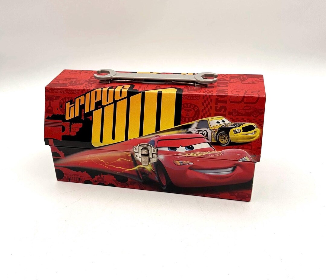 Disney Pixar “cars” Lightning Mcqueen Metal Lunchbox Toolbox Shape With ...