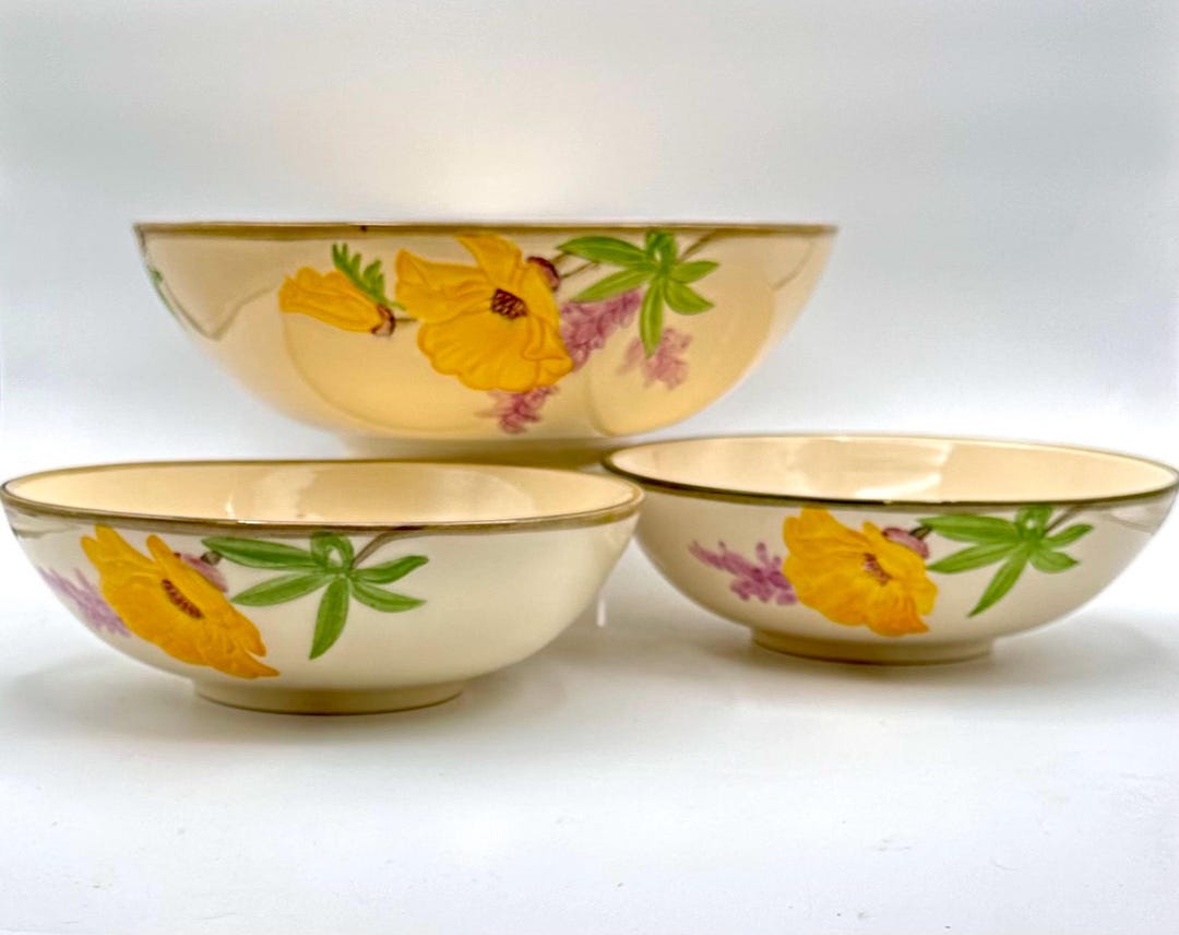 Vintage Franciscan Poppy Serving Bowls With Yellow & Purple Flowers ...